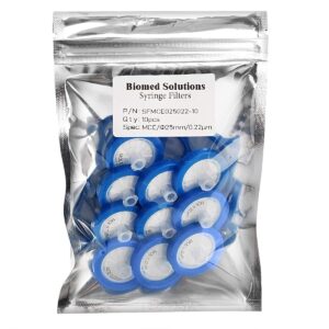 biomed scientific syringe filters mce(mixed cellulose ester) 25 mm diameter 0.22 um pore size non sterile 10/pk