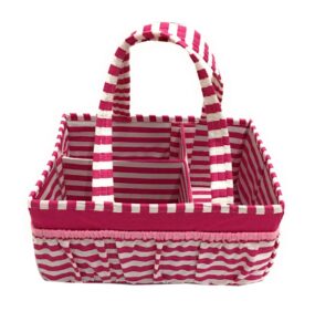 bacati pin stripes nursery fabric storage caddy with handles, fuchsia