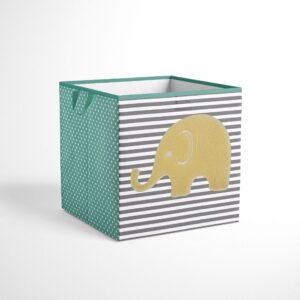 bacati - small storage tote elephants mint/yellow/grey 10 x 10 x 10 inches