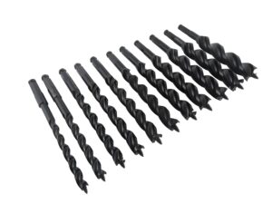 woodowl 11 piece set with sizes 3/8" to 1" by 1/8ths x 7-1/2” long ultra smooth tri cut auger hand brace boring bit ptee coated 09703 to 09713x1/8