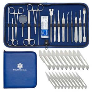 advanced dissection kit - 37 pieces total. high grade stainless steel instruments perfect for anatomy, biology, botany, veterinary and medical students - by poly medical.