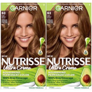 garnier hair color nutrisse nourishing creme, 63 light golden brown (brown sugar) permanent hair dye, 2 count (packaging may vary)