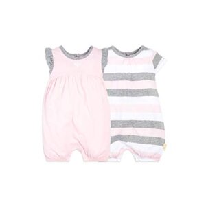 burt's bees baby baby girls rompers, of 2 bubbles, one piece jumpsuits, 100% organic cotton layette set, blossom multi stripe, 18 months us