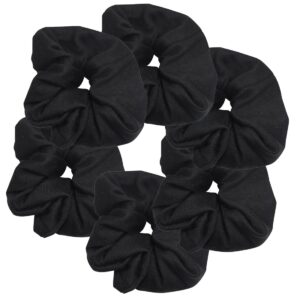 6 pack large solid scrunchies hair elastics-black