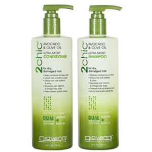 giovanni 2chic ultra-moist avocado & olive oil shampoo and conditioner set - moisture & natural growth for men & women with moisturizing aloe vera, sulfate free - 24 fl oz (set of 2)