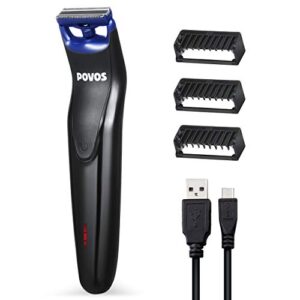 povos one-blade beard trimmer, bidirectional electric face&body hair removal shaver, waterproof stubble detail groomer kit