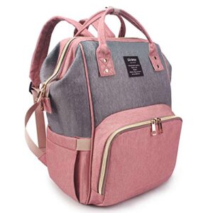 qimiaobaby diaper bag backpack,waterproof multifunctional large travel nappy changing bags… (pink with gray)