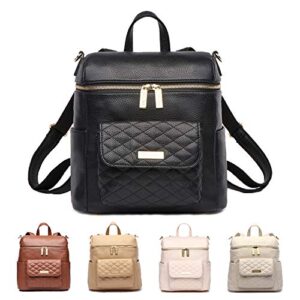 petit monaco diaper bag backpack by luli bebe - designer modern vegan leather diaper bag backpack with gender neutral design, cute mini diaper bag backpack (ebony black)