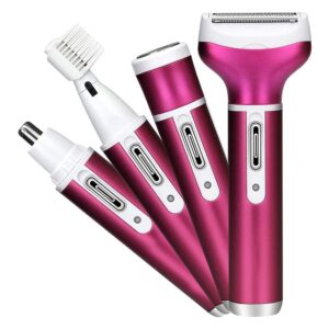 oocome women bikini trimmer, 4 in 1 woman electric shaver, rechargeable epilator lady hair painless shaver for bikini area/nose/armpit/eyebrow/facial