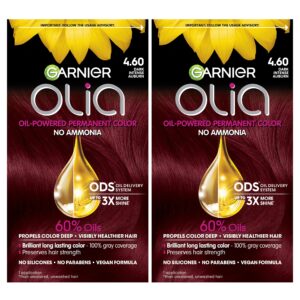 garnier hair color olia ammonia-free brilliant color oil-rich permanent hair dye, 4.60 dark intense auburn, 2 count (packaging may vary)