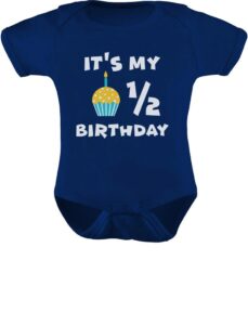 tstars half birthday outfit baby boy girl one 1/2 year old milestone infant bodysuit 12m (6-12m) navy