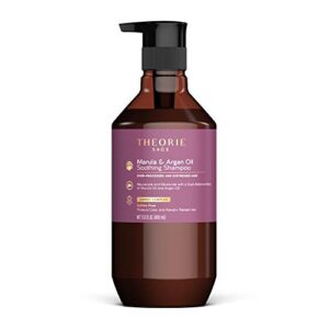 theorie marula and argan oil soothing shampoo - rejuvenate & moisturize - suited for over & distressed hair - sulfate free - protects color and keratin treated hair, pump bottle - 400ml