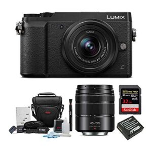 panasonic dmc-gx85wk lumix 4k mirrorless camera with 12-32mm & 45-150mm lenses and holster bag bundle (essentials bundle)