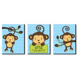 big dot of happiness blue monkey boy - baby boy nursery wall art and kids room decorations - gift ideas - 7.5 x 10 inches - set of 3 prints