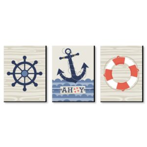 big dot of happiness ahoy - nautical - boy nursery wall art and kids room decorations - gift ideas - 7.5 x 10 inches - set of 3 prints