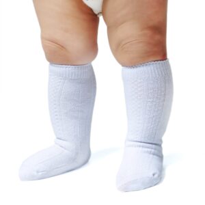 epeius unisex-baby 3 pair pack seamless cable knit knee high socks infant boys/girls uniform stockings for 3-6 months,white