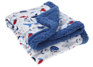 posh linens shark sherpa blanket blue: soft double layer with fun ocean design for baby boy toddler child