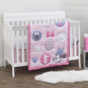 disney minnie mouse pretty in pink 3 piece nursery crib bedding set, pink, grey, rose