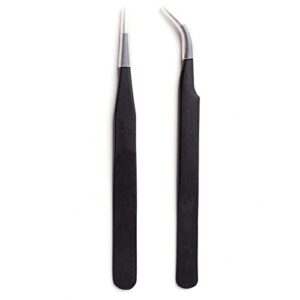 2pcs tweezers set anti-static stainless steel for ingrown hair curved straight professional slant tip &splinter tip remover tweezer