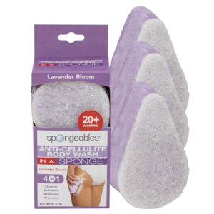 spongeables anti cellulite body wash in a 20+ wash sponge, lavender, 3 count