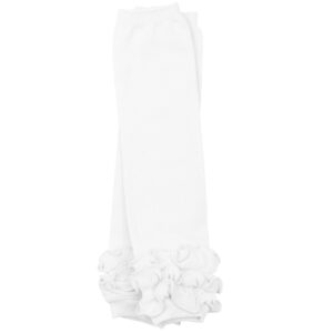 judanzy ruffled leg warmers for baby or toddler girls (one size (12 pounds to 10 years), solid white triple ruffle)