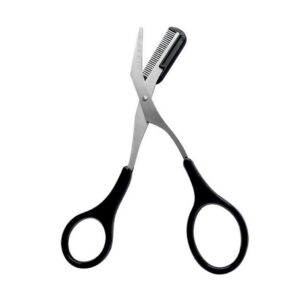 1pcs black professional stainless steel eyebrow grooming shear scissors with plastic comb(detachable) eyebrow eyelash hair removal shaper shaping tool makeup beauty accessories for men and women