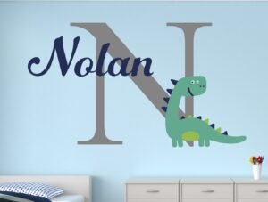 lovely decals world llc dinosaur wall decal custom boys name nursery art for kids decor sticker vinyl ld45 (28" w x 18" h)