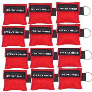 lsika-z pack of 12pcs cpr mask keychain ring emergency kit cpr face shields for first aid or cpr training (red-12)