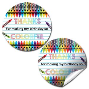 crayon thank you birthday party sticker labels, 40 2" party circle stickers by amandacreation, great for party favors, envelope seals & goodie bags