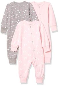 hanes unisex baby ultimate flexy 3 pack sleep and play suits layette set, pink shapes, 12-18 months us