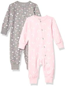 hanes baby girls ultimate flexy 2 pack sleep and play suits layette set, pink shapes, 12-18 months us