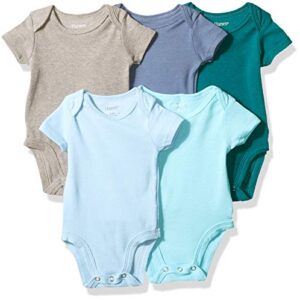 hanes baby bodysuits, ultimate flexy short sleeve for boys & girls, 5-pack, blues, 6-12 months