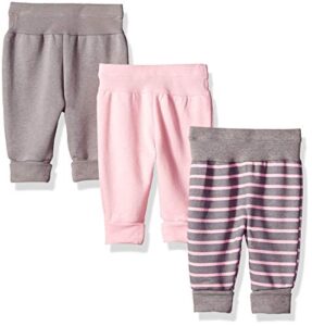 hanes fleece pull-on pants, flexy super soft 4-way sweatpants, stretch joggers for babies & toddlers, pink/pink grey stripe, 12-18 months