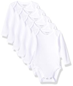 hanes baby long sleeve, ultimate flexy bodysuits boys & girls, 5-pack, diamond white, 6-12 months