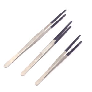 ddp tweezers steam & ultrasonic cleaning plastic coated tips set of 3pcs 8" 10" 12"