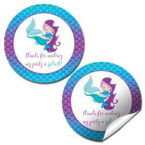 mermaid thank you birthday party sticker labels, 40 2" party circle stickers by amandacreation, great for party favors, envelope seals & goodie bags, mermaid with light complexion