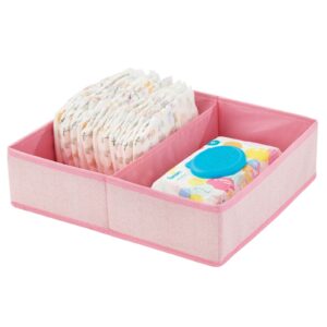 mdesign fabric drawer organizer bin dividers for kids/baby nursery dresser, closet, organization - bins hold clothes, diapers, cream, toy, blankets - pink herringbone