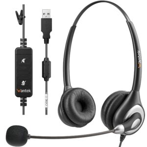 wantek corded usb headset with microphone noise cancelling & in-line controls, computer headphones for laptop pc skype zoom webinar classroom home office business, clear chat, ultra comfort(uc602)