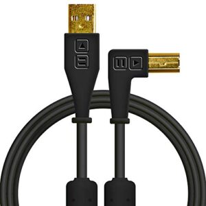 dj techtools chroma cables right-angled usb-a to usb-b cable | 1.5m / 5 ft | audio optimized | shielded from interference | cable tie (black)