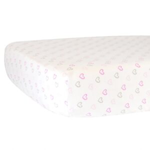 hello spud - true love pink hearts fitted crib sheet organic cotton jersey - super soft