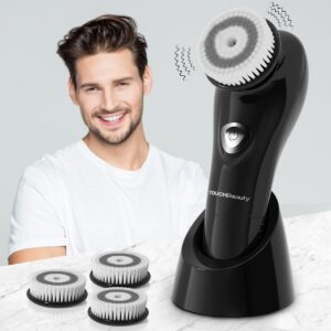 touchbeauty facial brush for men skin scrubber with advanced 6 degree oscillating vibration cleansing technology, waterproof men's facial exfoliator massager black tb-1487