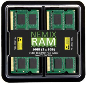 nemix ram 16gb (2x8gb) ddr3 1600mhz pc3-12800 2rx8 1.35v 204-pin non-ecc sodimm laptop pc pc unbuffered memory kit