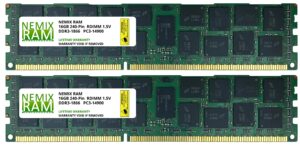 32gb (2x16gb) ddr3-1866mhz pc3-14900 ecc rdimm 2rx4 1.5v registered server memory by nemix ram