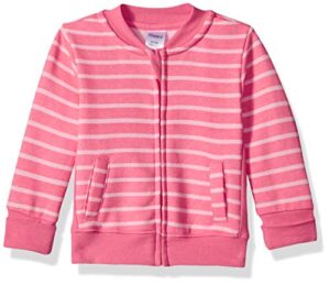 hanes unisex baby ultimate zippin fleece jacket sweatshirt, pink stripes print, 12-18 months us