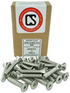 stainless 1/4-20 x 1-1/4" (1/2" to 3" available) socket flat head screws, full thread, hex drive, stainless steel 18-8, coarse thread (1/4-20 x 1-1/4")