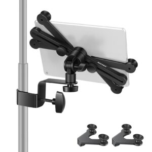 neewer 7-14 inches adjustable tablet holder mount with 360 degree swivel clamp for connecting with microphone stand, compatible with ipad, ipad pro, ipad air, google nexus samsung galaxy