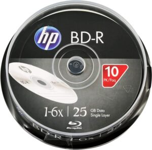 hp bd-r 6x blu-ray discs, 25gb - 10 disc cake box