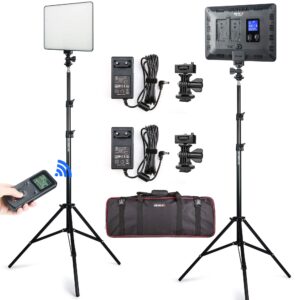 viltrox 2 packs led video light kit with light stand and wireless remote, 30w/2450lux dimmable 3300k-5600k led panel lights cri 95+ for photography video portrait conference vlog streaming（vl-200t）