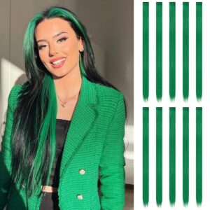 feshfen green clip in hair extensions colored hair extension 10 pcs highlight hair piece straight clip in hairpieces for women christmas 22 inch