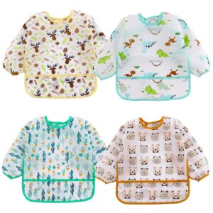 haimoburg 4 pcs long sleeved baby infant toddler bibs sleeved bibs 8-36 months